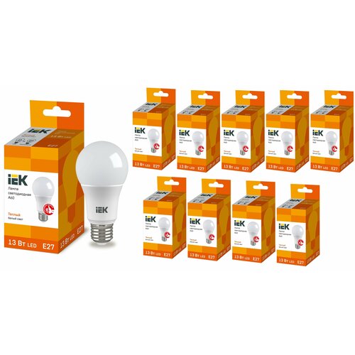 Упаковка светодиодных ламп 10 шт. IEK LLE-A60-9-230-30-E27, E27, A60, 9 Вт, 3000 К