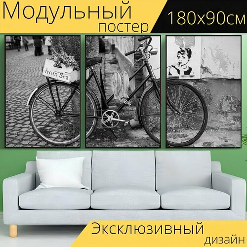 Модульный постер "Велосипед, два, колесо" 180 x 90 см. для интерьера