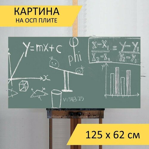 Картина на ОСП 125х62 см. "Математика, доска, образование" горизонтальная, для интерьера, с креплениями
