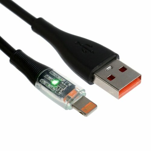 Кабель, 3 А, Lightning - USB, прозрачный, TPE оплётка, 1 м, чёрный (комплект из 8 шт)