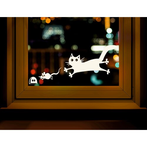 Наклейка для оформления окон и витрин "Кот и мышка" (47.5х20 см.).