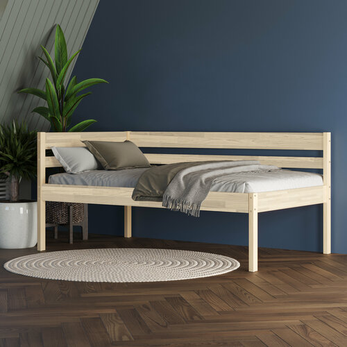 Кровать односпальная, 80х200 см, Hansales, деревянная, высокая, из массива березы, с дополнительной спинкой слева