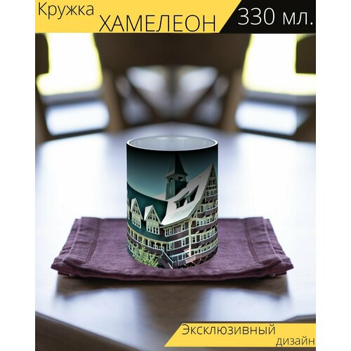 Кружка хамелеон с принтом "Отель принца уэльского, здание архитектура, альберта скалистые горы" 330 мл.