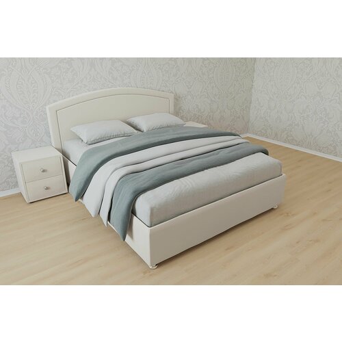 Двуспальная кровать Майями 140x200 основание металлическое с ламелями велюр белый ножки 5 см