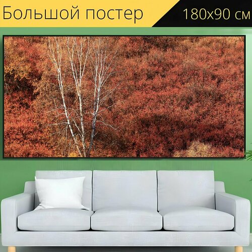 Большой постер "Осенние краски, осенний пейзаж, пейзаж" 180 x 90 см. для интерьера