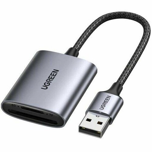 Кардридер UGREEN CM401 (80887) USB-A to SD/TF Memory Card Reader Alu Case. Цвет: серый.