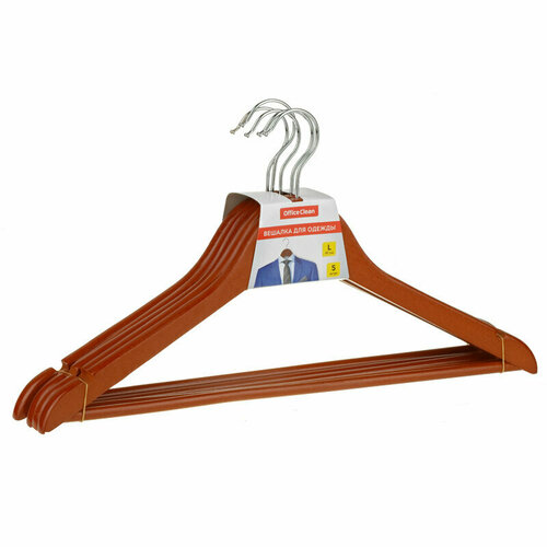 Вешалка-плечики Office Clean, набор 5шт, деревянные, с перекладиной, 45см, цвет вишня