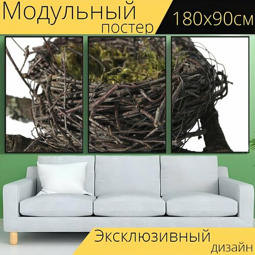 Модульный постер "Птичье гнездо, гнездо, пасха нест" 180 x 90 см. для интерьера