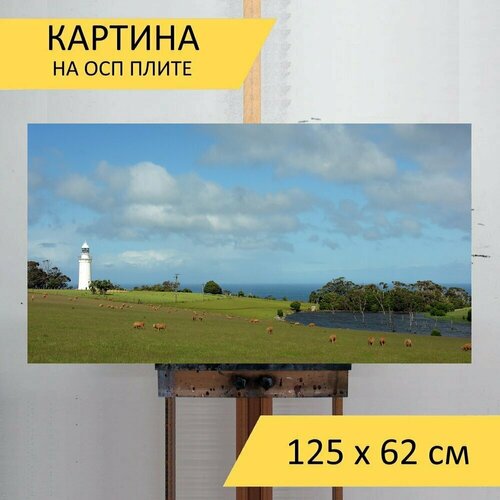 Картина на ОСП 125х62 см. "Тасмания, австралия, маяк" горизонтальная, для интерьера, с креплениями