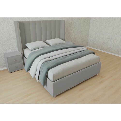 Двуспальная кровать Женева 160x200 с подъемным механизмом и с коробом для белья велюр серый без ножек