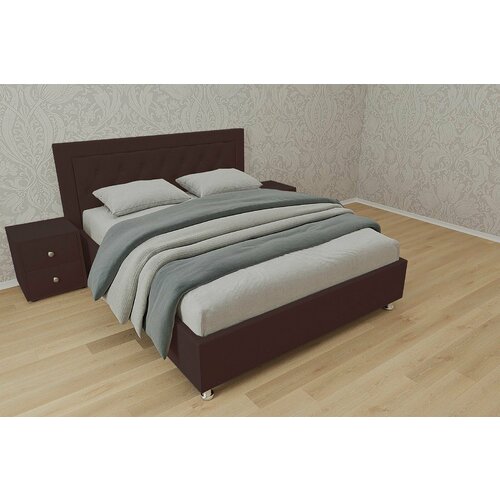Односпальная кровать Алания 90x200 основание металлическое с ламелями велюр коричневый ножки 5 см