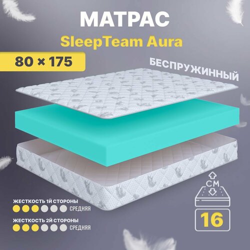 Матрас 80х175 беспружинный, детский анатомический, в кроватку, Sleepteam Aura, средне-жесткий, 16 см, двусторонний с одинаковой жесткостью