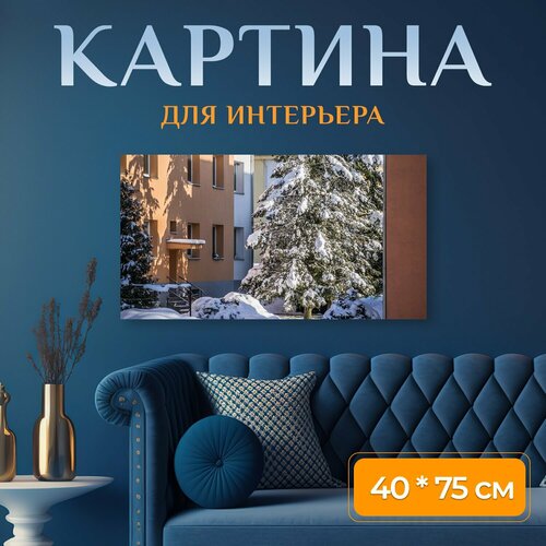 Картина на холсте "Зима, снег, жилой комплекс" на подрамнике 75х40 см. для интерьера