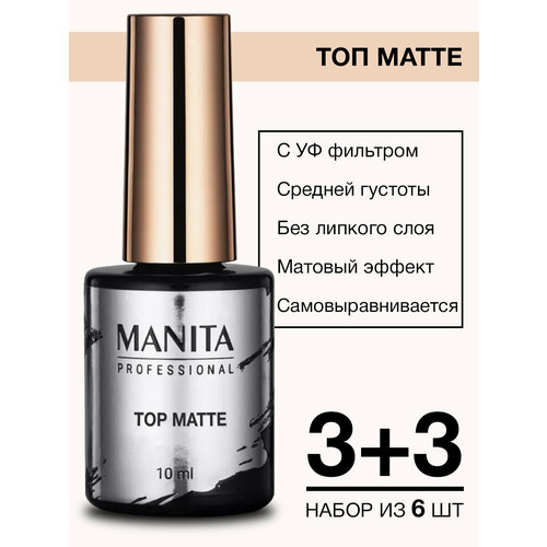 Матовый топ для гель-лака без липкого слоя Manita Top Matte, 10 мл - 6 шт.