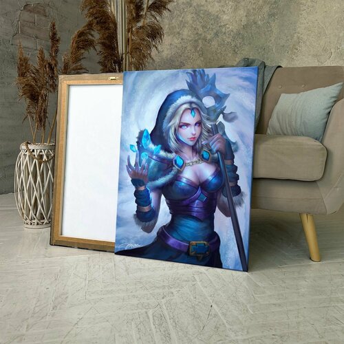Картина на холсте (Женщина с мечом и синим плащом) 40x60 см. Интерьерная, на стену.