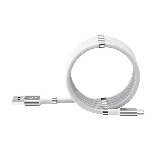Кабель зарядный ROCK Xiaomi USB-C to USB-A 180 cm. 2A, Магнитный силикон, Magnetic Silicone Type-C Charge & Sync Cable Белый