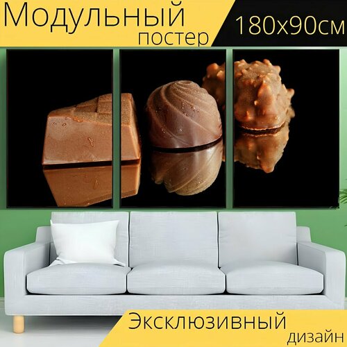 Модульный постер "Шоколад, сладости, кондитерские изделия" 180 x 90 см. для интерьера