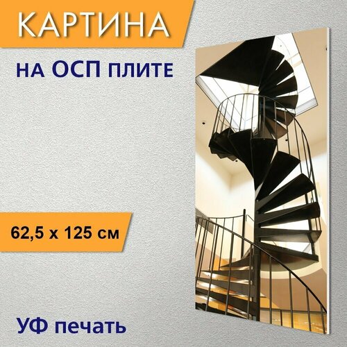 Вертикальная картина на ОСП "Винтовая лестница, лестница, архитектуры" 62x125 см. для интерьериа