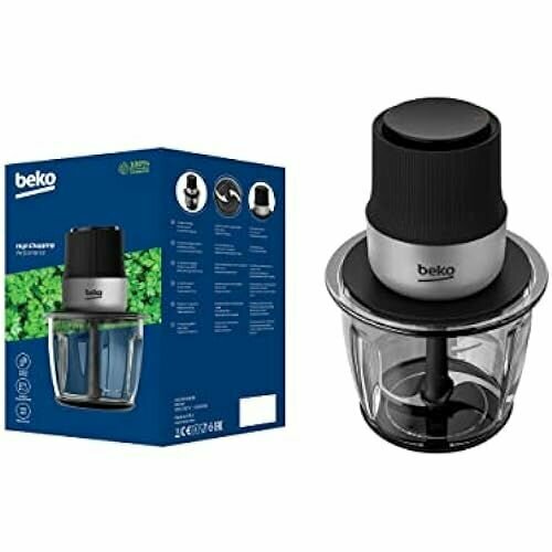 Beko Chopper CHG81442BX, 400 Вт, 2 лезвия из нержавеющей стали, стеклянная чаша объемом 1000 мл, 2-кратное управление, нескользящее основание, черный, нержавеющая сталь/черный