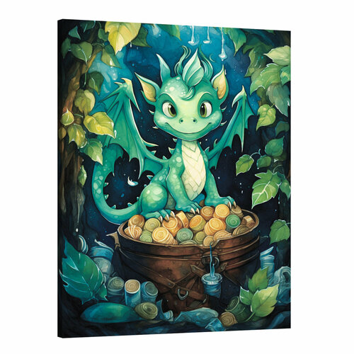 Интерьерная картина 50х70 "Зеленый дракон: сокровища змеиного логова"