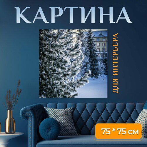 Картина на холсте "Зима, мороз, снег" на подрамнике 75х75 см. для интерьера
