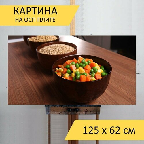 Картина на ОСП 125х62 см. "Цельные зерна, продуктов питания, метр" горизонтальная, для интерьера, с креплениями