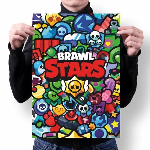 Плакат Бравл Старс, Brawl Stars №18 с эмблемами, А4