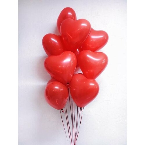Воздушные шары надутые гелием 10 штук, фонтан из Шаров латекс красные сердечки. 14 февраля