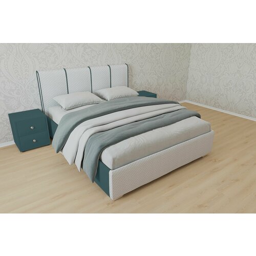Двуспальная кровать Европа 160x200 основание металлическое с ламелями велюр бирюзовый без ножек