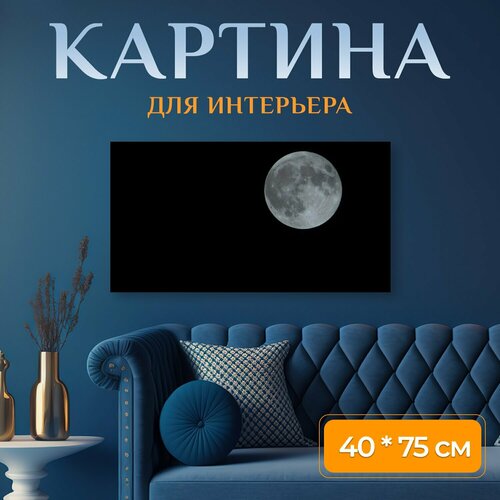 Картина на холсте "Луна, ночь, чернить" на подрамнике 75х40 см. для интерьера