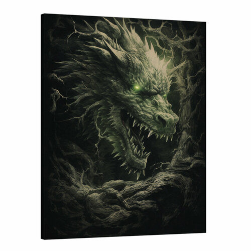 Интерьерная картина 50х70 "Зеленый дракон: встреча с магией"