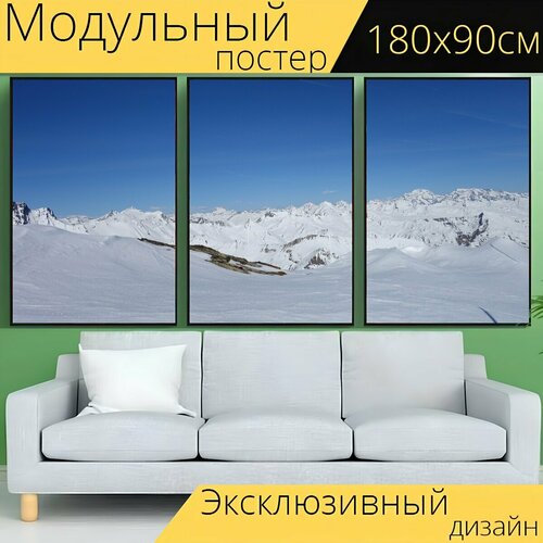 Модульный постер "Зимний пейзаж, горы, снег" 180 x 90 см. для интерьера