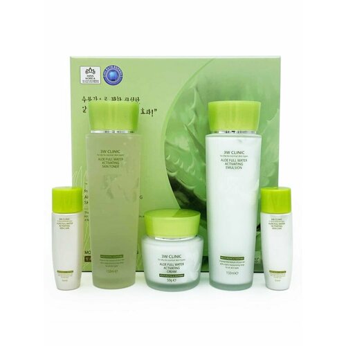 3W Clinic Набор уходовой косметики с экстрактом алоэ вера ALOE FULL WATER ACTIVATING SKIN CARE 3 SET