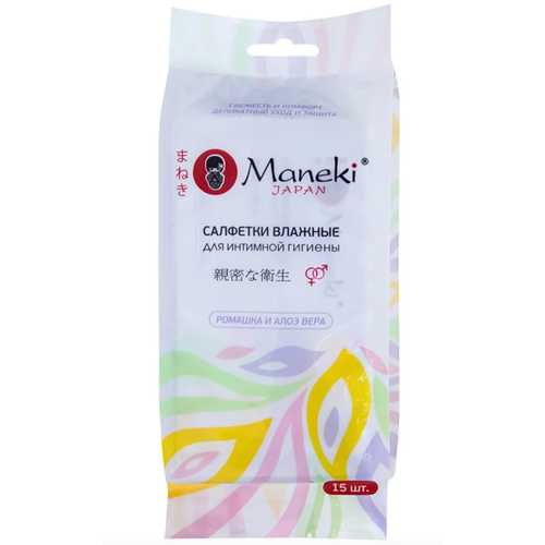 Maneki Влажные салфетки для интимной гигиены с ромашкой в индивидуальной упаковке серия Kaiteki 15 шт.