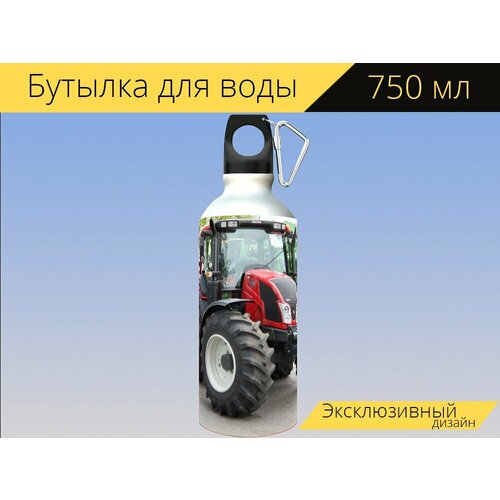 Бутылка фляга для воды "Трактор, сельское хозяйство" 750 мл. с карабином и принтом