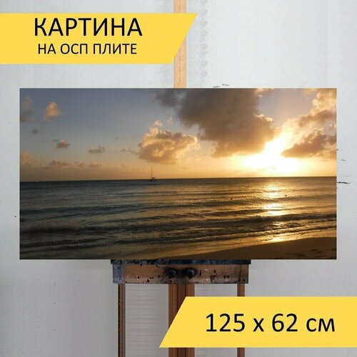 Картина на ОСП 125х62 см. "Солнце, море, атлантический" горизонтальная, для интерьера, с креплениями