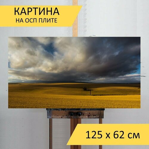 Картина на ОСП 125х62 см. "Пейзаж, облака, природа" горизонтальная, для интерьера, с креплениями
