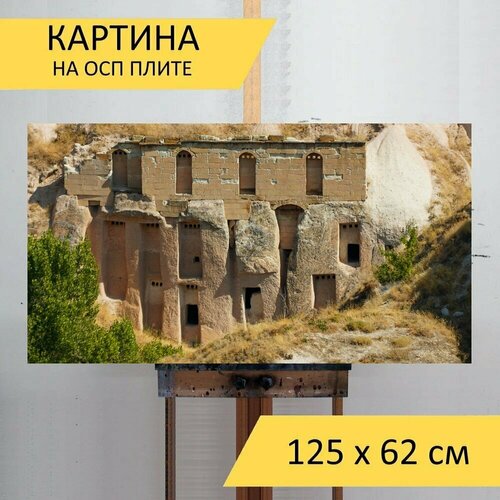 Картина на ОСП 125х62 см. "Каппадокия, музей, дом" горизонтальная, для интерьера, с креплениями