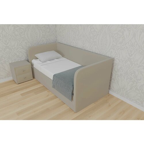 Односпальная кровать Рим-2 120x200 с подъемным механизмом и с коробом для белья велюр бежевый
