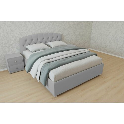 Двуспальная кровать Берлин с матрасом 180x200 с подъемным механизмом и с коробом для белья велюр серый ножки 13 см хром