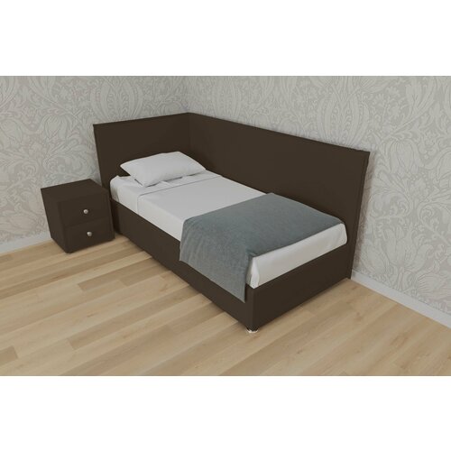 Односпальная кровать Сеул 80x200 основание металлическое с ламелями велюр коричневый без ножек угол правый