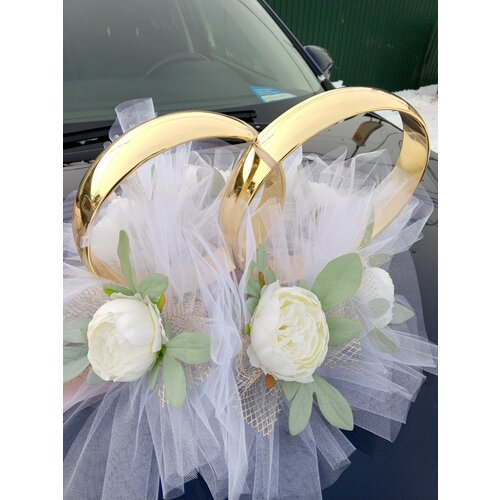 Свадебные кольца на машину жениха и невесты (молодожен) с цветами Exclusive