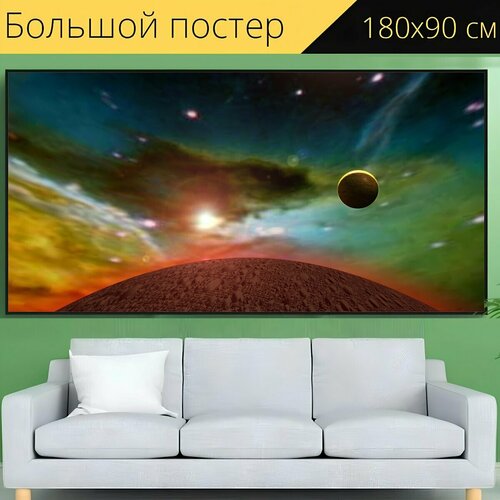 Большой постер "Астрономия, луна, пространство" 180 x 90 см. для интерьера