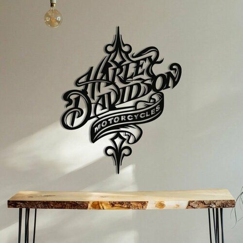 Декоративное панно деревянное, Логотип Harley Davidson Motorcycles (черный цвет)