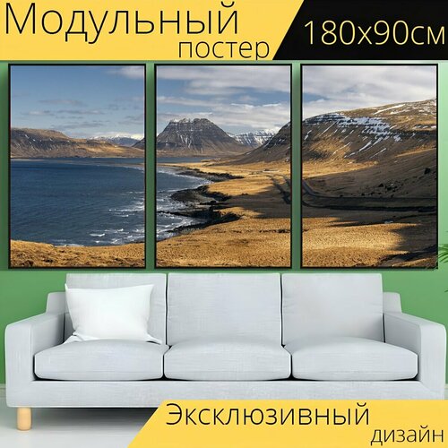 Модульный постер "Исландия, панорама, снег" 180 x 90 см. для интерьера