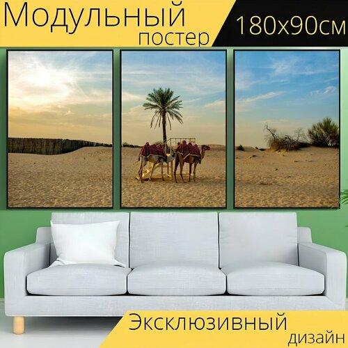 Модульный постер "Верблюд, пустыня, обои дубай" 180 x 90 см. для интерьера