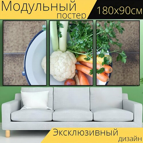 Модульный постер "Еда, овощи, здоровый" 180 x 90 см. для интерьера