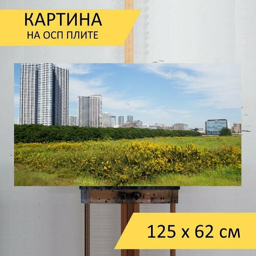 Картина на ОСП 125х62 см. "Недвижимость, земля, разработка" горизонтальная, для интерьера, с креплениями