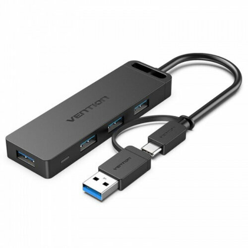 Концентратор Vention OTG USB-C+USB 3.0 / 4xUSB 3.0 порта Черный - 0.15м. Концентратор Vention OTG USB-C+USB 3.0 / 4xUSB 3.0 порта Черный - 0.15м.