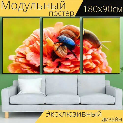 Модульный постер "Лесной жук, жук, насекомое" 180 x 90 см. для интерьера